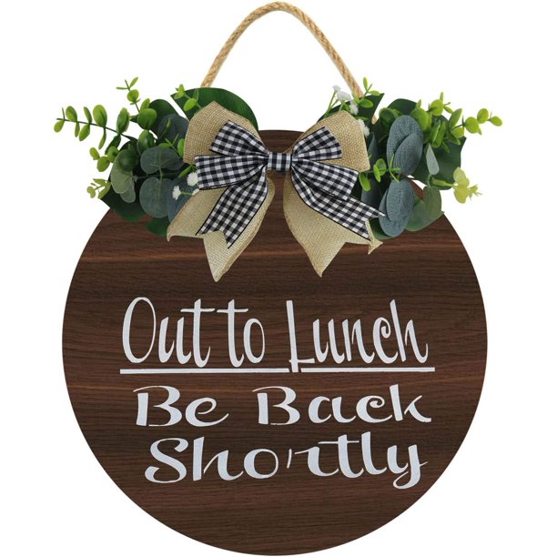 Eveokoki 12" Back Soon Sign, Out To Lunch Be Back Shortly Wood Door ...