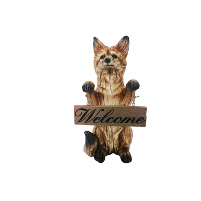 Alpine AJY160 16 in. Standing Fox With Welcome Sign Statuary - Walmart.com