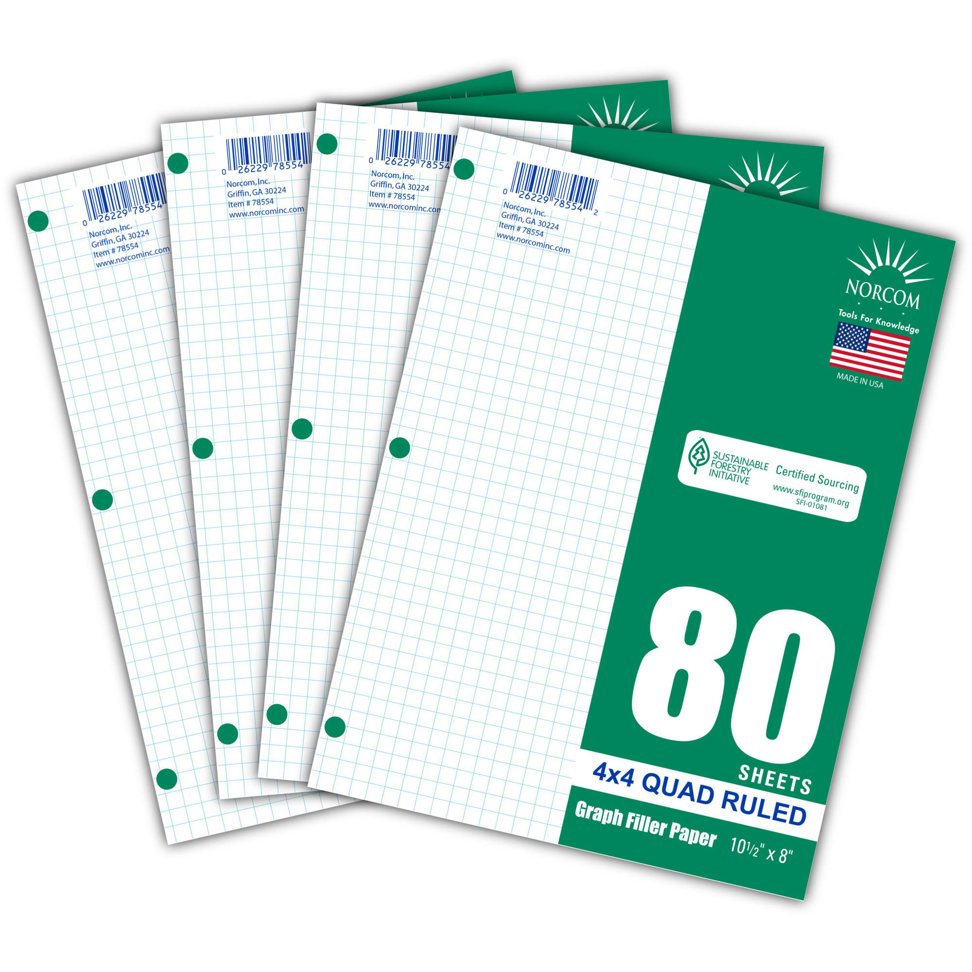 Norcom 4 Pack Quad Filler Paper 80 Sheets 4x4 Quad Ruled Walmart