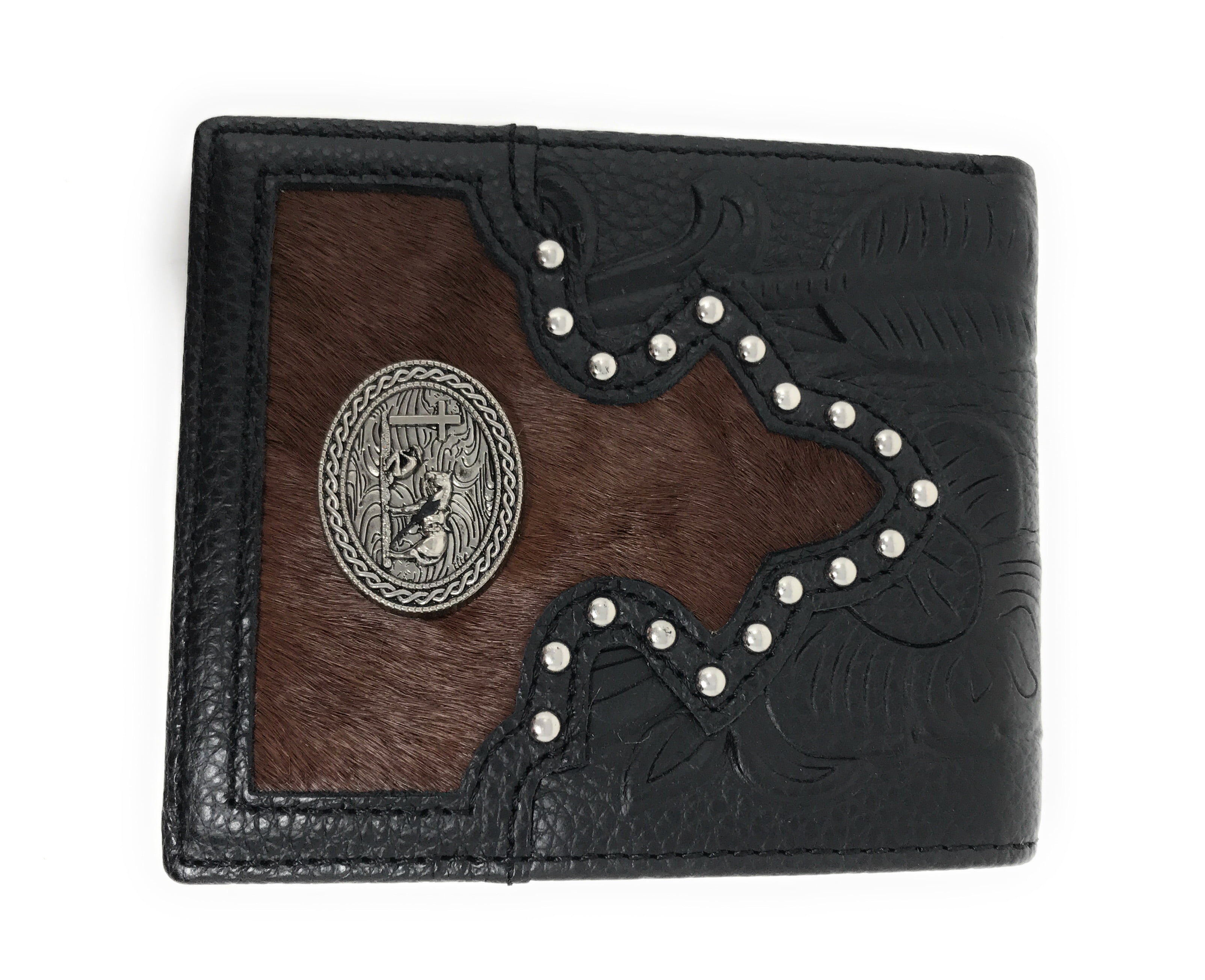 Western Genuine Tooled Leather Cowhide Praying Cowboy Men's Bifold ...