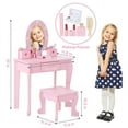 Sakiyrr Kids Wooden Vanity Table and Stool Set, Pink Princess Make Up ...