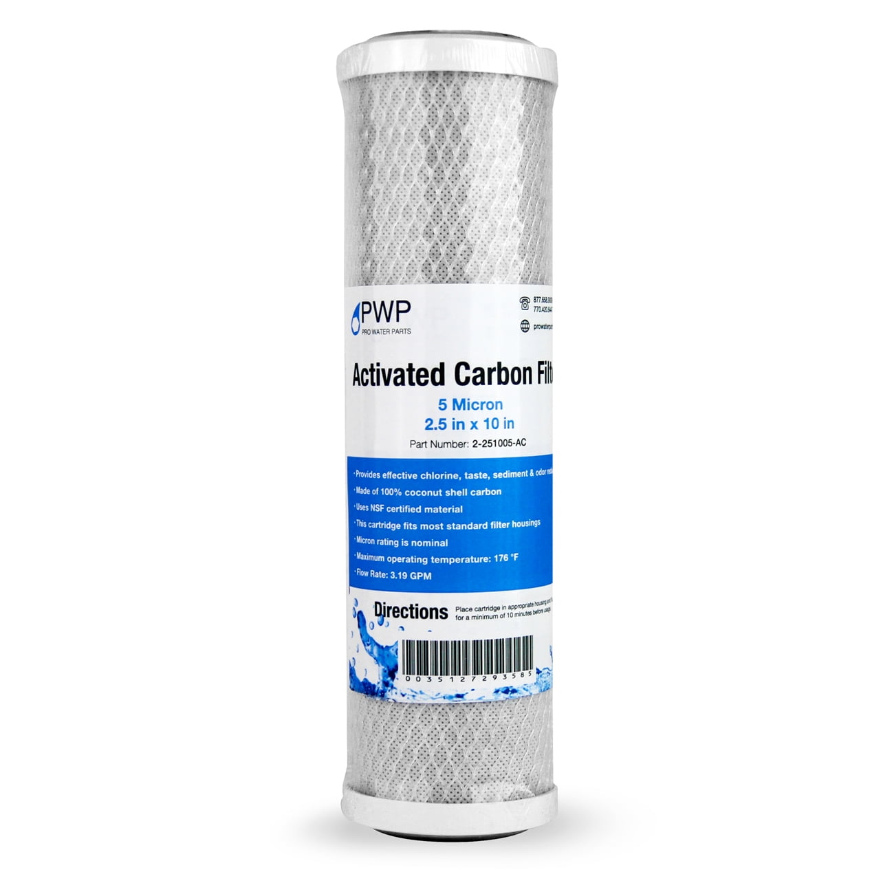 Activated Carbon Water Filter Cartridge Standard 2.5 x10" 5 Micron ...