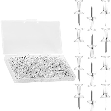 ShenMo 100 Pcs Clear Silver I-Beam Nails in Plastic Box Cork Board Snap ...