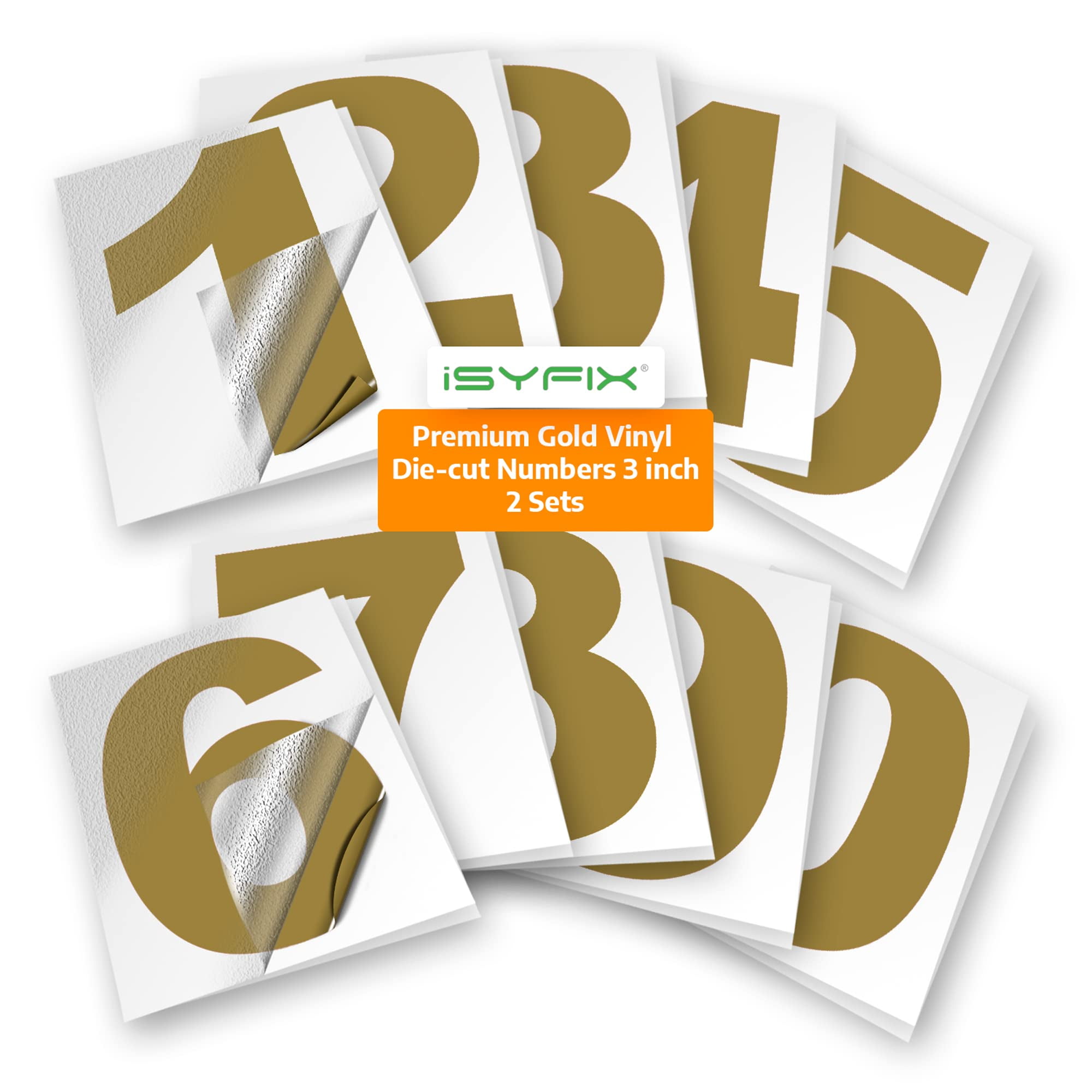 iSYFIX Gold Vinyl Numbers Stickers - 3 Inch Self Adhesive 2 Sets ...