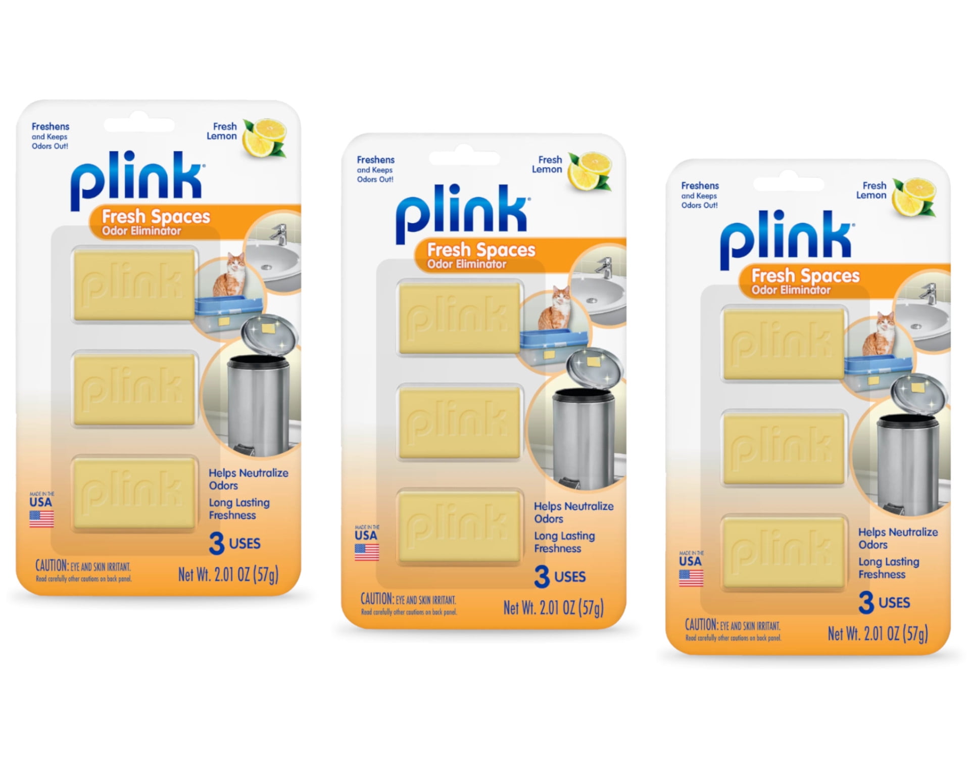 Plink Fresh Spaces Garbage Odor Eliminator, Lemon Scent - 3 Count (3 ...