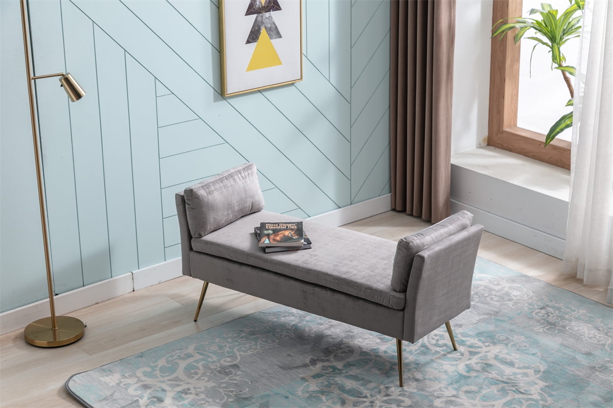 Upholstered Ottoman Bench with Arms, Velvet End of Bed Bench, Accent ...