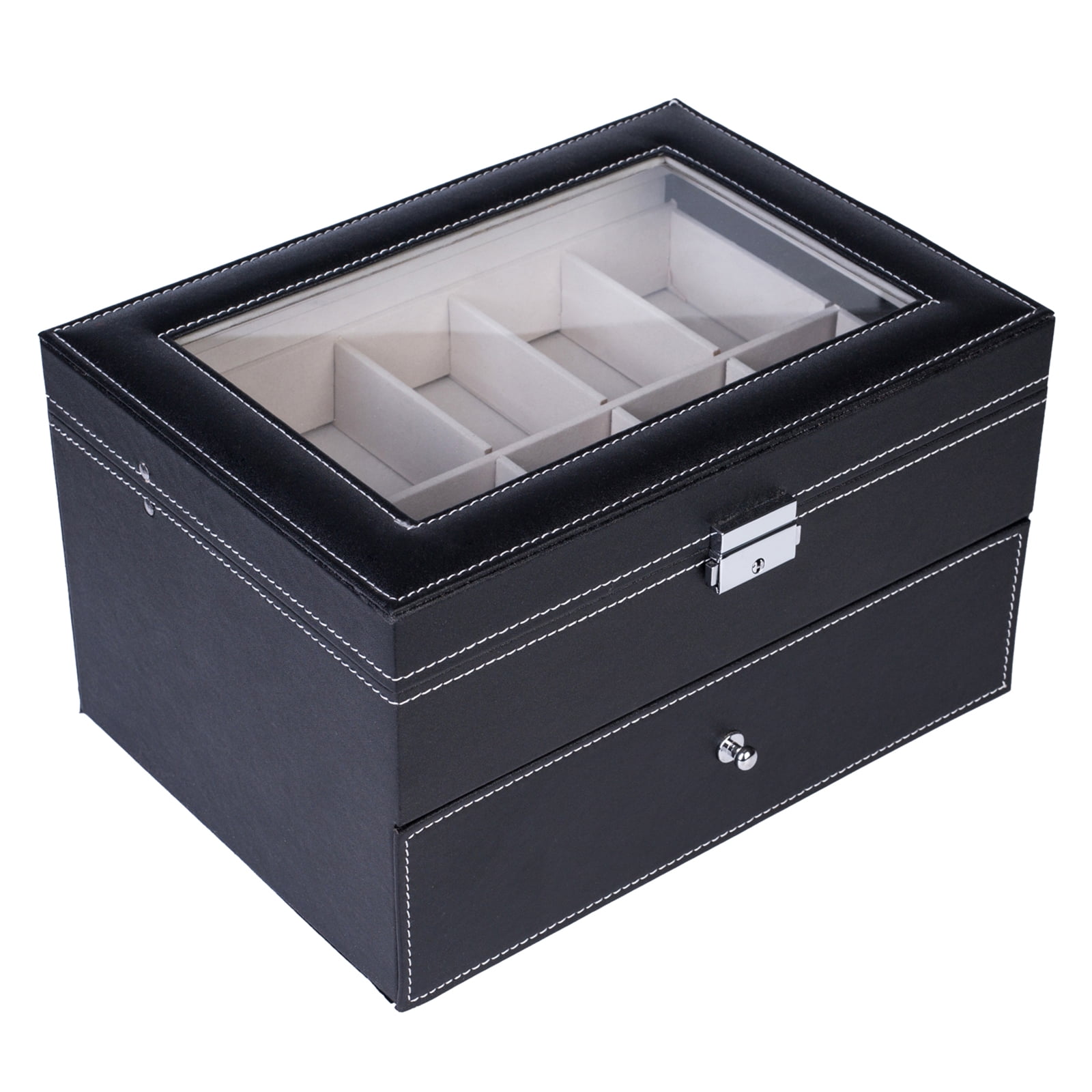 20 Compartments Dual Layers Elegant Wooden Watch Collection Box Black ...