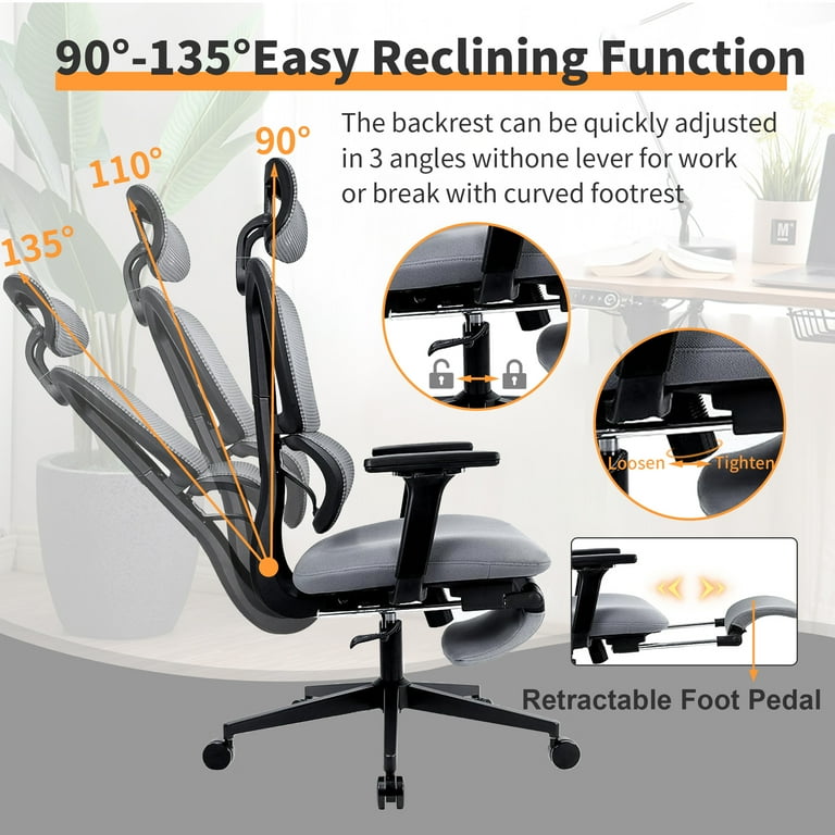 Ergonomic Office Chair Comfortable High Back Mesh Computer Chair Rolling Desk Chair 4D Adjustable Armrest Adjustable Headrest Dynamic Lumbar