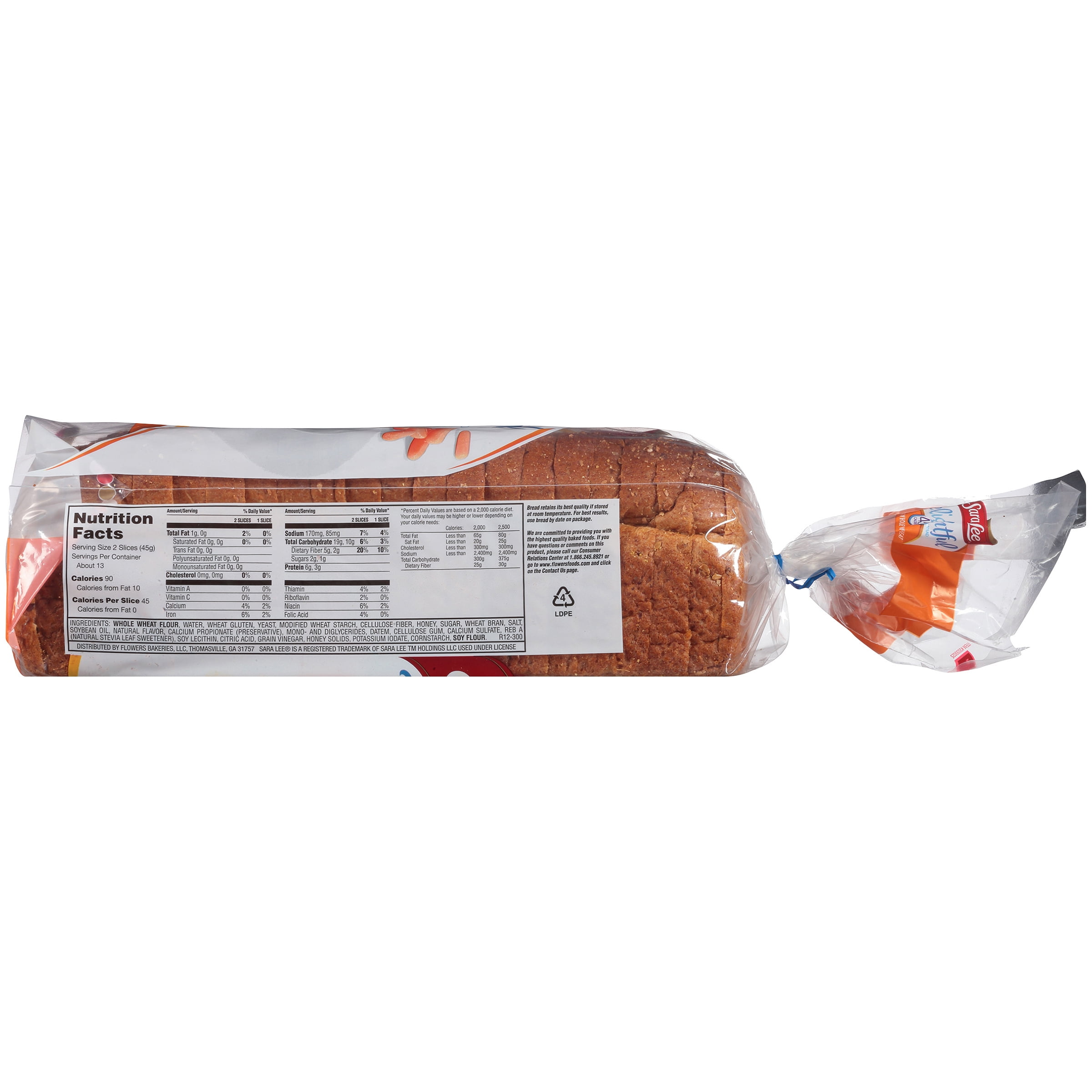 Sara Lee Delightful 100% Whole Wheat Bread Loaf, 20 oz, 26 Count