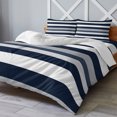 4 Piece Duvet Cover Set Queen, Black White Blue Grey Horizontal Stripes ...
