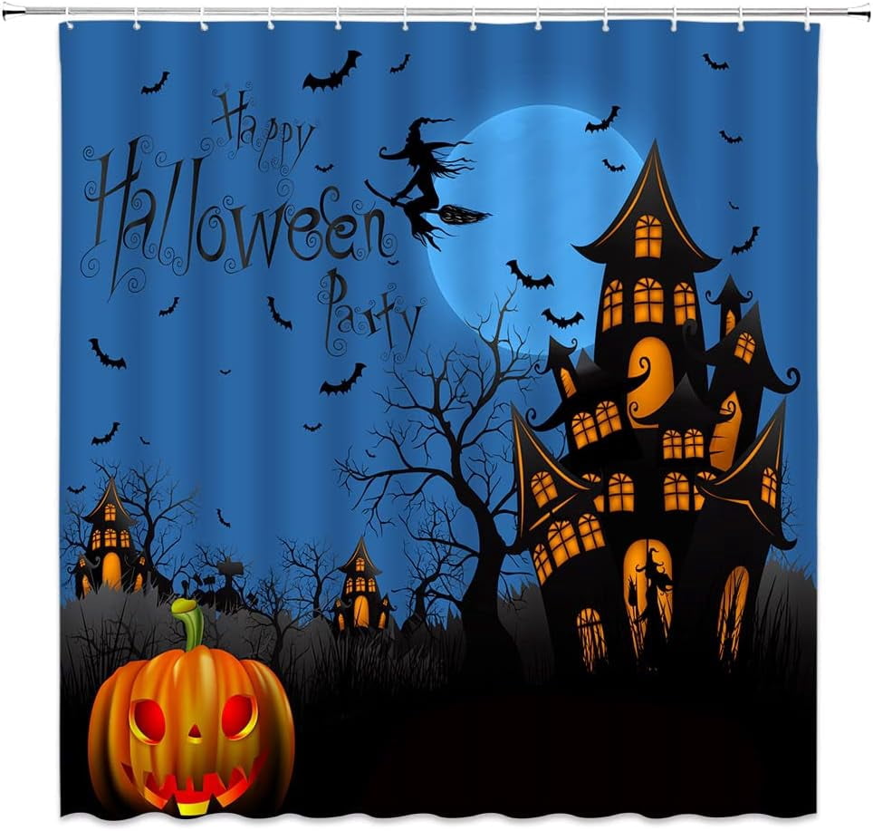 SPXUBZ Halloween Shower Curtain Horror Pumpkin Ghost Witch Scary Full ...