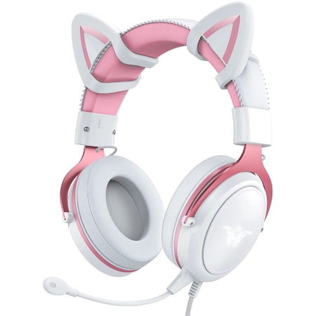 PHNIXGAM Cat Ear Gaming Cute Headset, Wired Over-Ear Headphones with ...