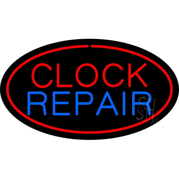 Clock Repair Oval Red LED Neon Sign 13 x 24 - inches, Clear Edge Cut ...