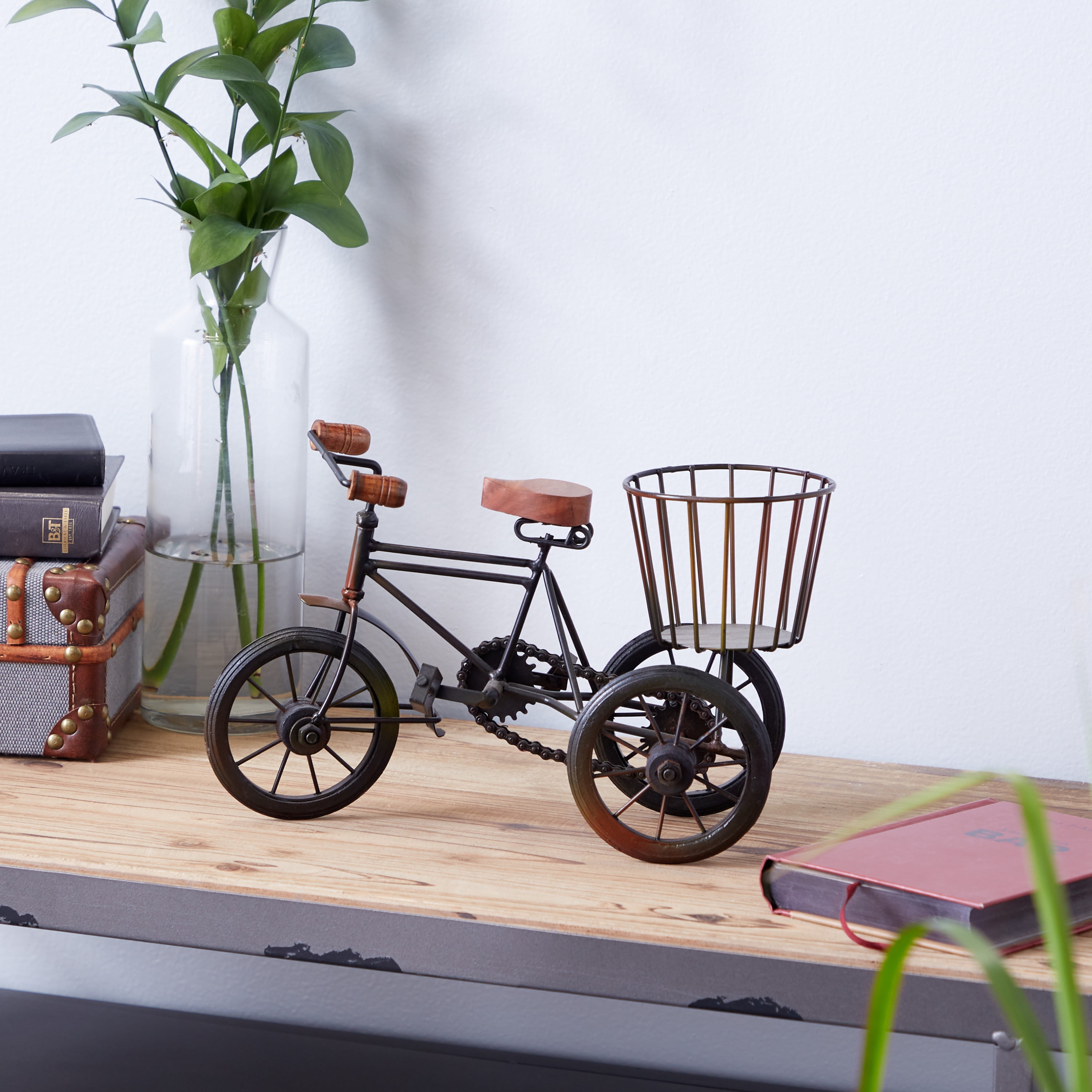 12" x 8" Brown Metal Bike Sculpture with Wood Accents, by DecMode ...