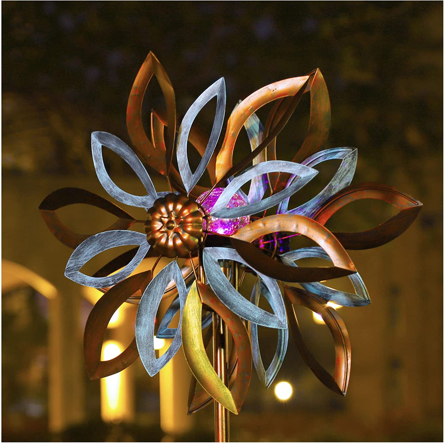 Solar Garden Wind Spinner,Large Metal Wind Sculpture,Outdoor Double ...
