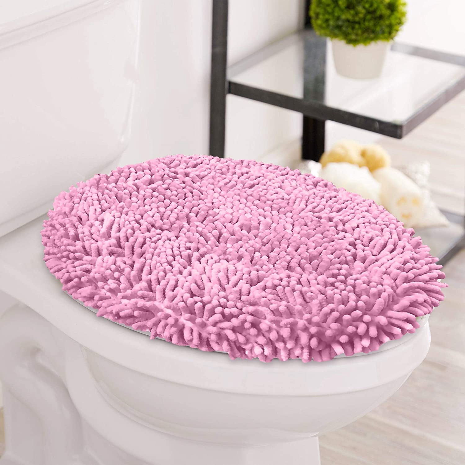 LuxUrux Toilet Lid Cover, Extra-Soft Plush Seat Cloud Washable Shaggy ...