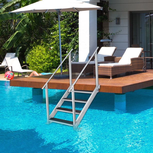 BENTISM Aluminum Dock Ladder Boat Dock Ladder 30-38in Height Adjustable ...