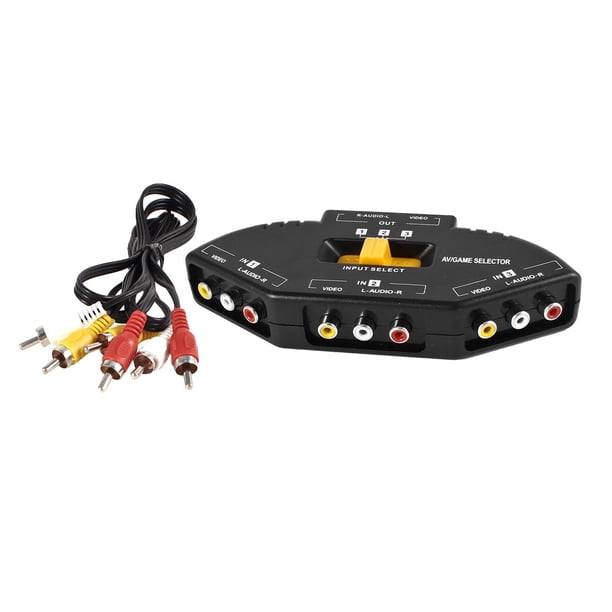 Yellow Black 3-Way Audio Video AV RCA Switch Selector Box Splitter w 3 ...