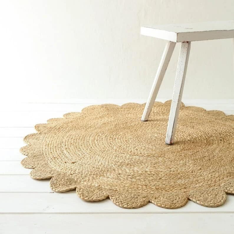 KLAVATE Scalloped Edge Rug Natural Jute Scallop Round Rug Designer ...