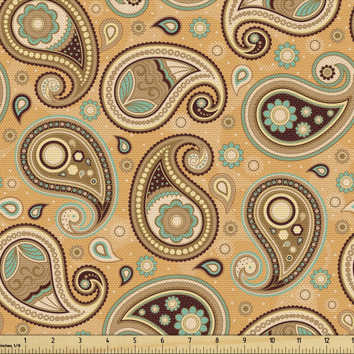 Brown Paisley Upholstery Fabric by the Yard, Oriental Continuous ...