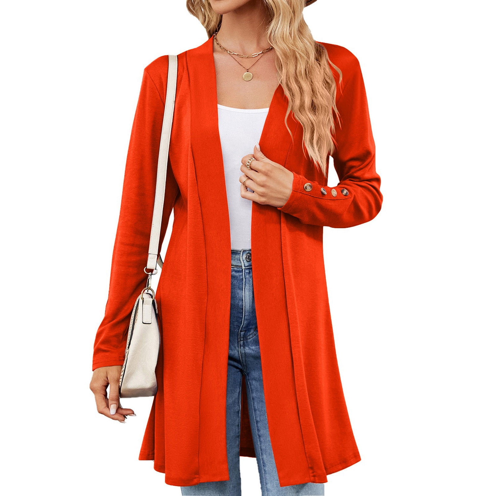 Riforla Women Long Solid Color Soft Button Cardigan Bodycon Cotton Tops ...