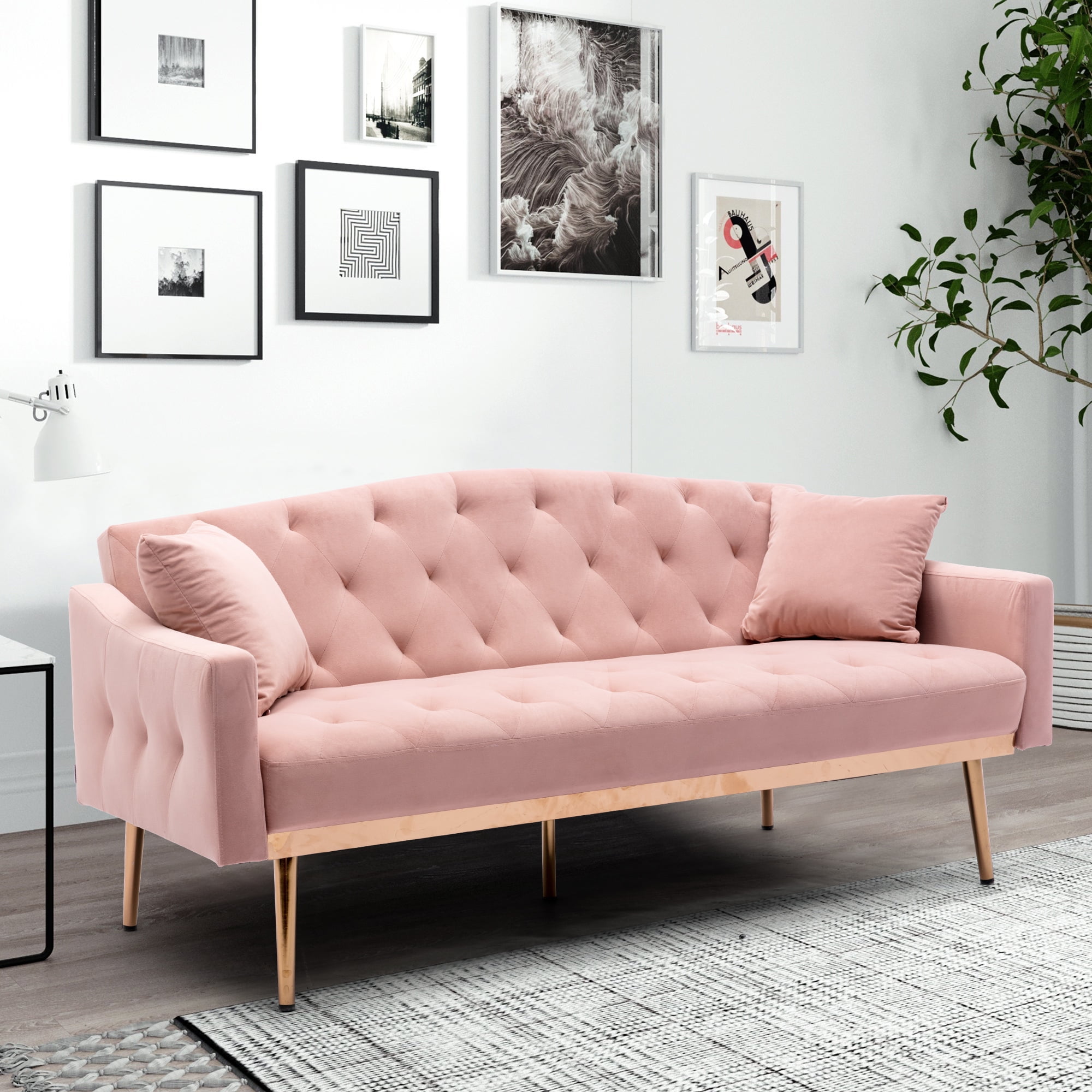 Aukfa Velvet Sofa Convertible Sleeper Sofa,Modern Tufted Sofa Bed with ...