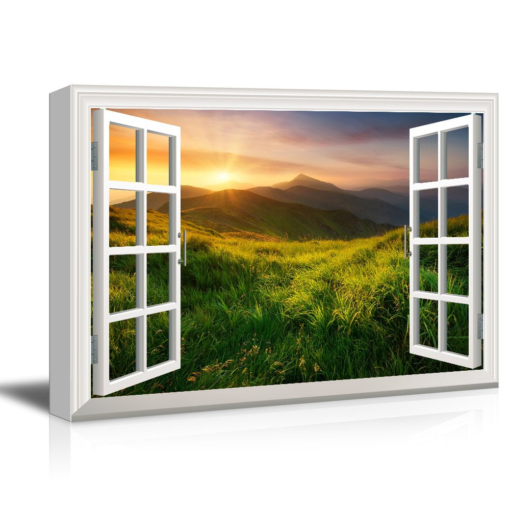 3D Visual Effect View Through Window Frame Landscape at The Top of ...