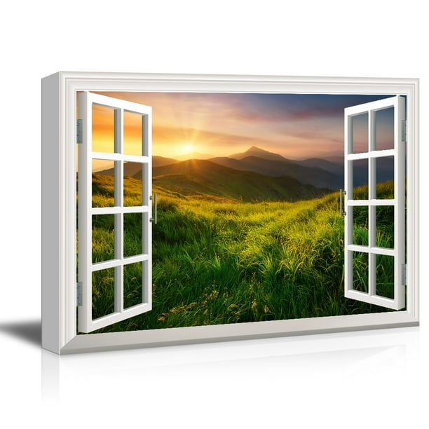 3D Visual Effect View Through Window Frame Landscape at The Top of ...