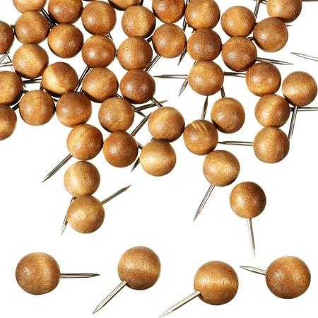 80 Pieces Wood Push Pins Round Head Wooden Pushpins Wooden Thumb Tacks ...