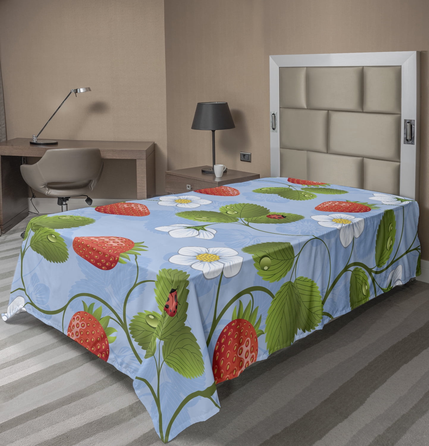 Ladybugs Flat Sheet, Strawberries Daisies and Ladybugs Looks Like Ivy ...