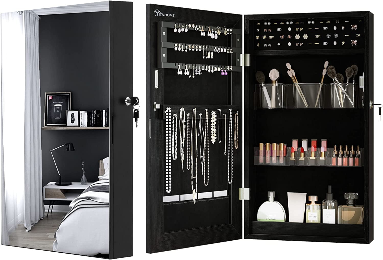 DEXTRUS Mirror Jewelry Cabinet Wall Mounted Jewelry Armoire Storage ...