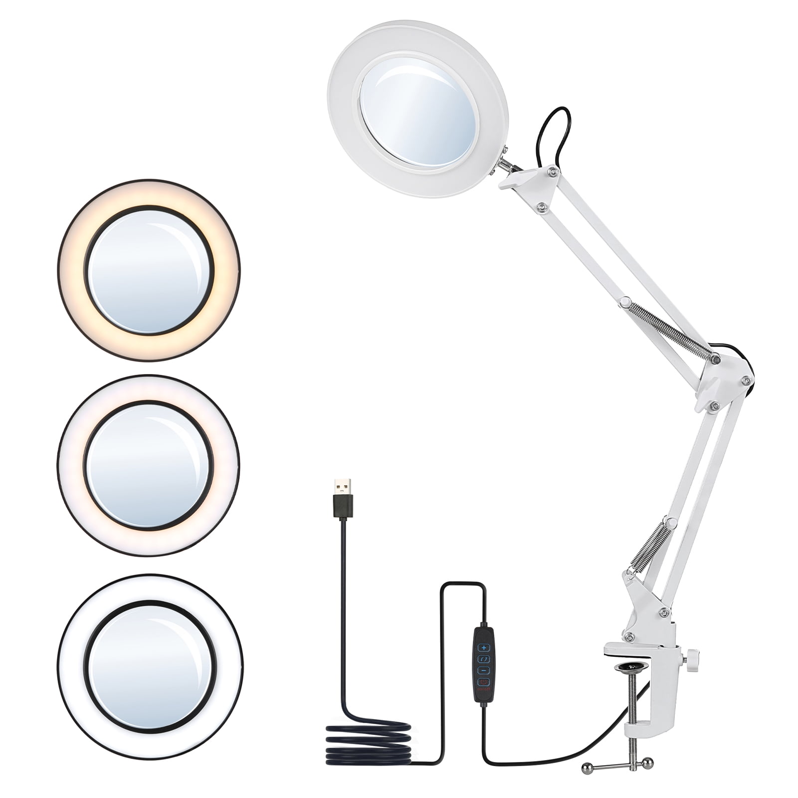 Flexible Clamp-on Table with 8x Magnifier Swing Arm Dimmable LEDs Desk ...