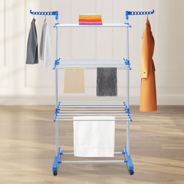 Clothes Drying Rack, 3-Tier Collapsible Laundry Rack Stand Garment Drying Station with Wheels ...