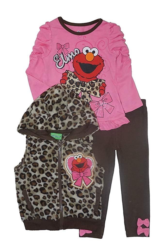 Sesame Street Elmo Little Girls' Toddler 3 Piece Elmo Leopard Print ...