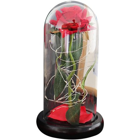 Colorful LED Artificial Red Rose, Lights in Glass Dome for Valentine's ...