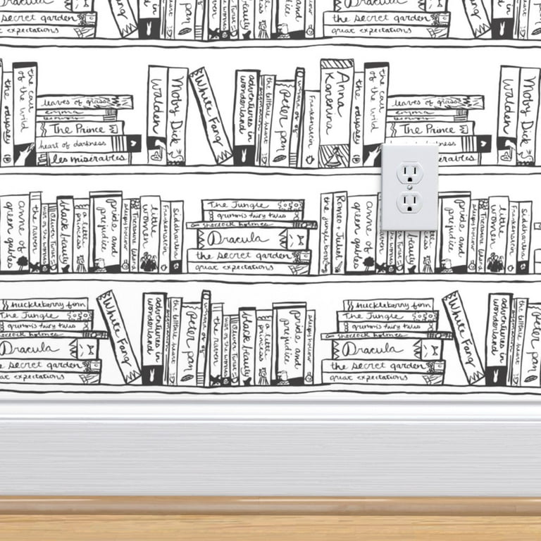 Black And White Bookshelf Wallpaper