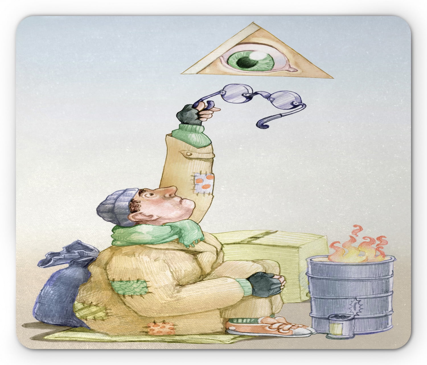 Abstract Surreal Mouse Pad, Metaphorical Drawing of Homeless Guy and ...