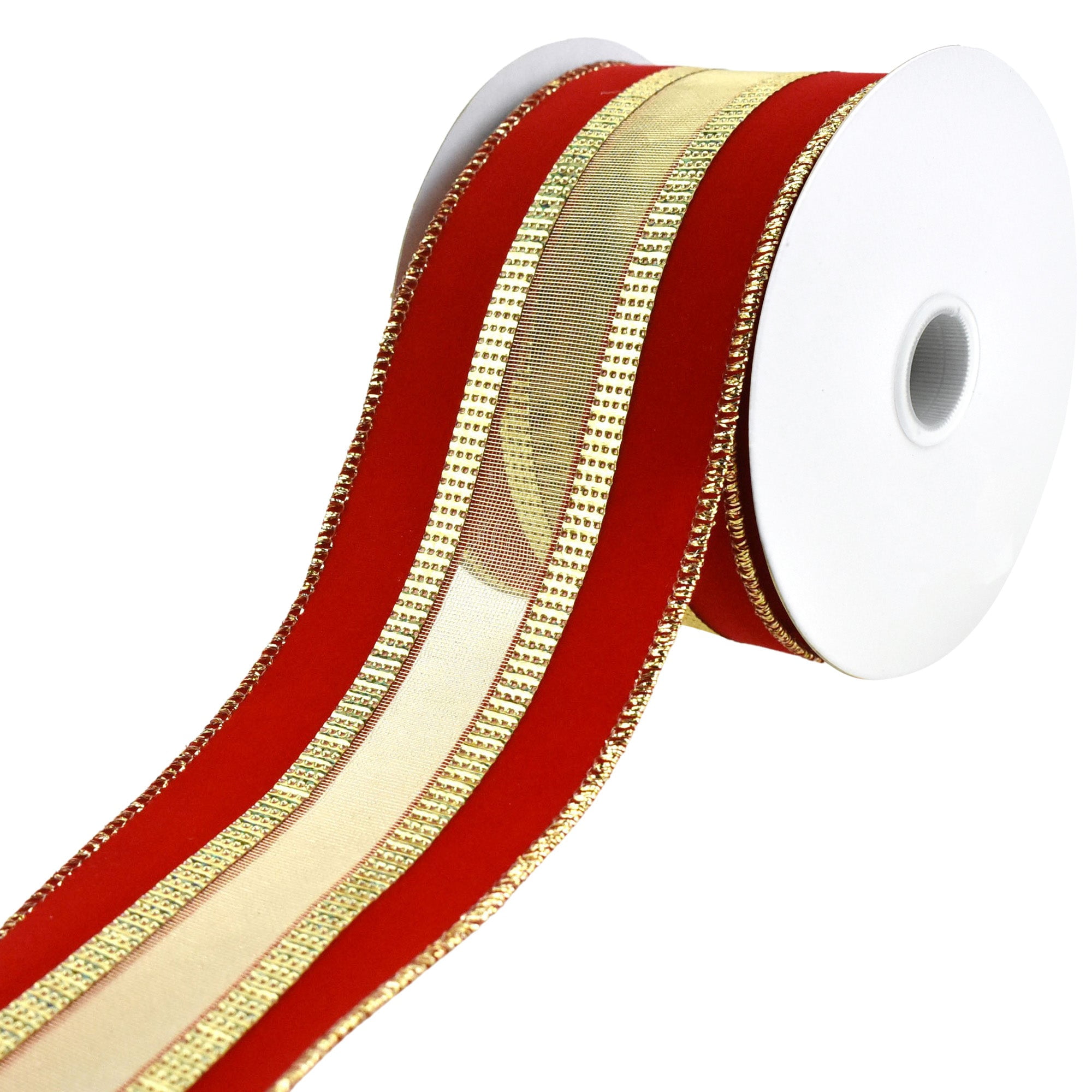 Christmas Velvet Mesh Center Wired Ribbon, 2-1/2-Inch - Red/Gold ...