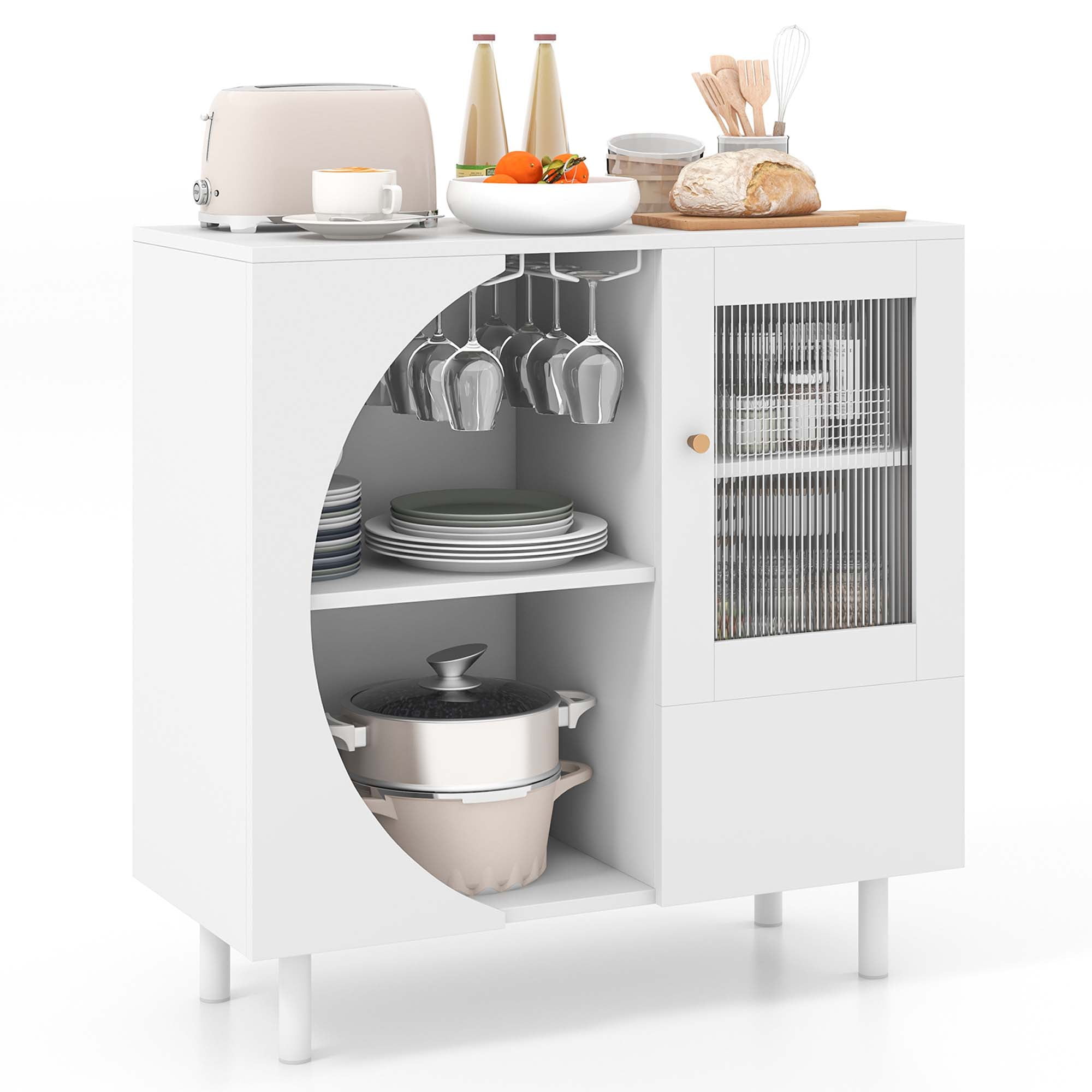 Aparador Buffet Costway Armario de Cocina con Puerta de Vidrio ...