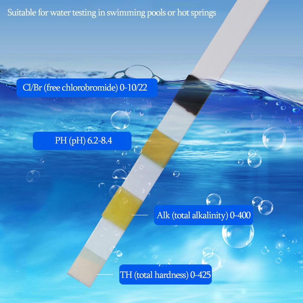 4 en 1 tiras de prueba de PH cloro residual una botella papel de prueba impregnado valor de PH ...