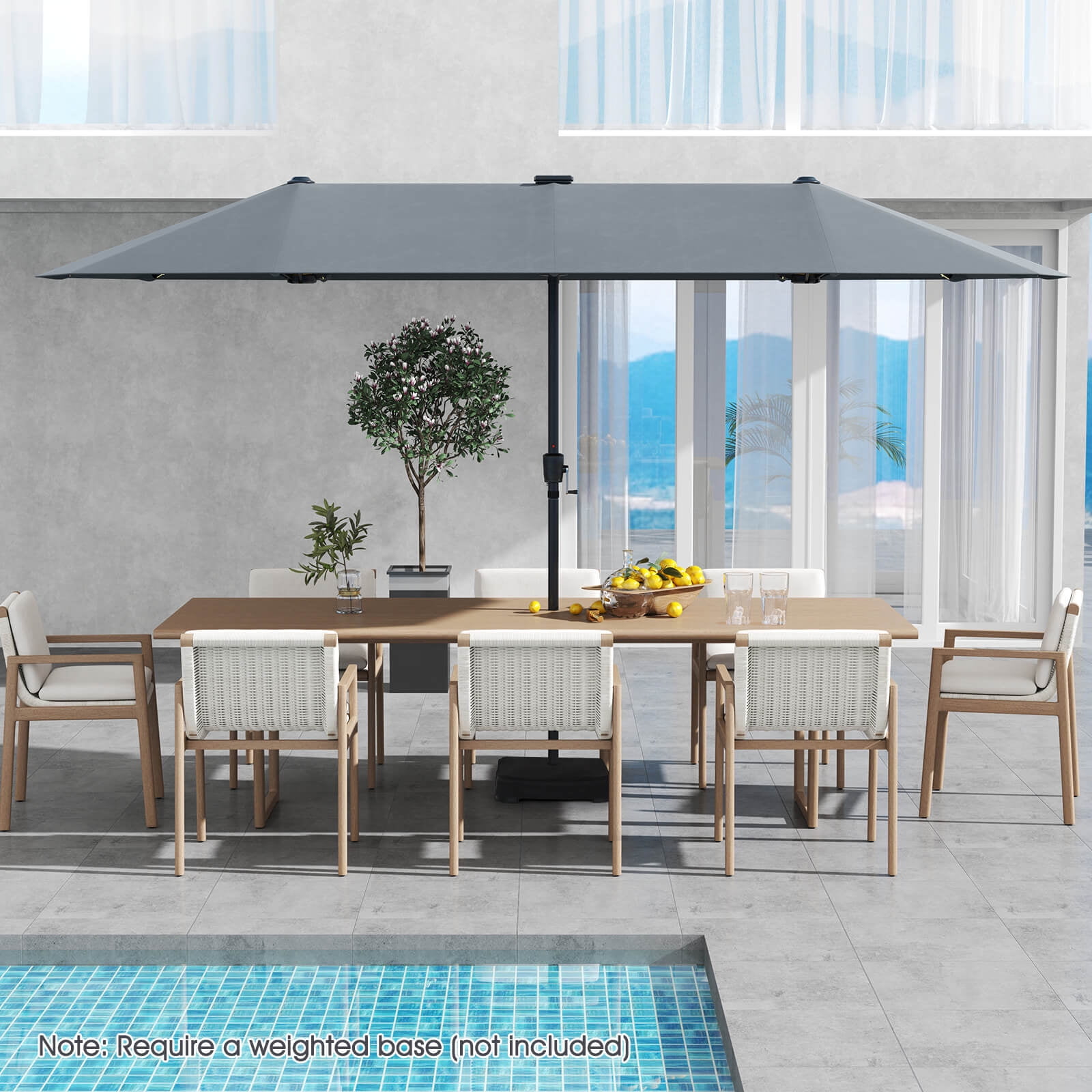 Costway 13 Ft Large Patio Umbrella With Led Solar Lights Crank Handle 12 Heavy-Duty Ribs Gray