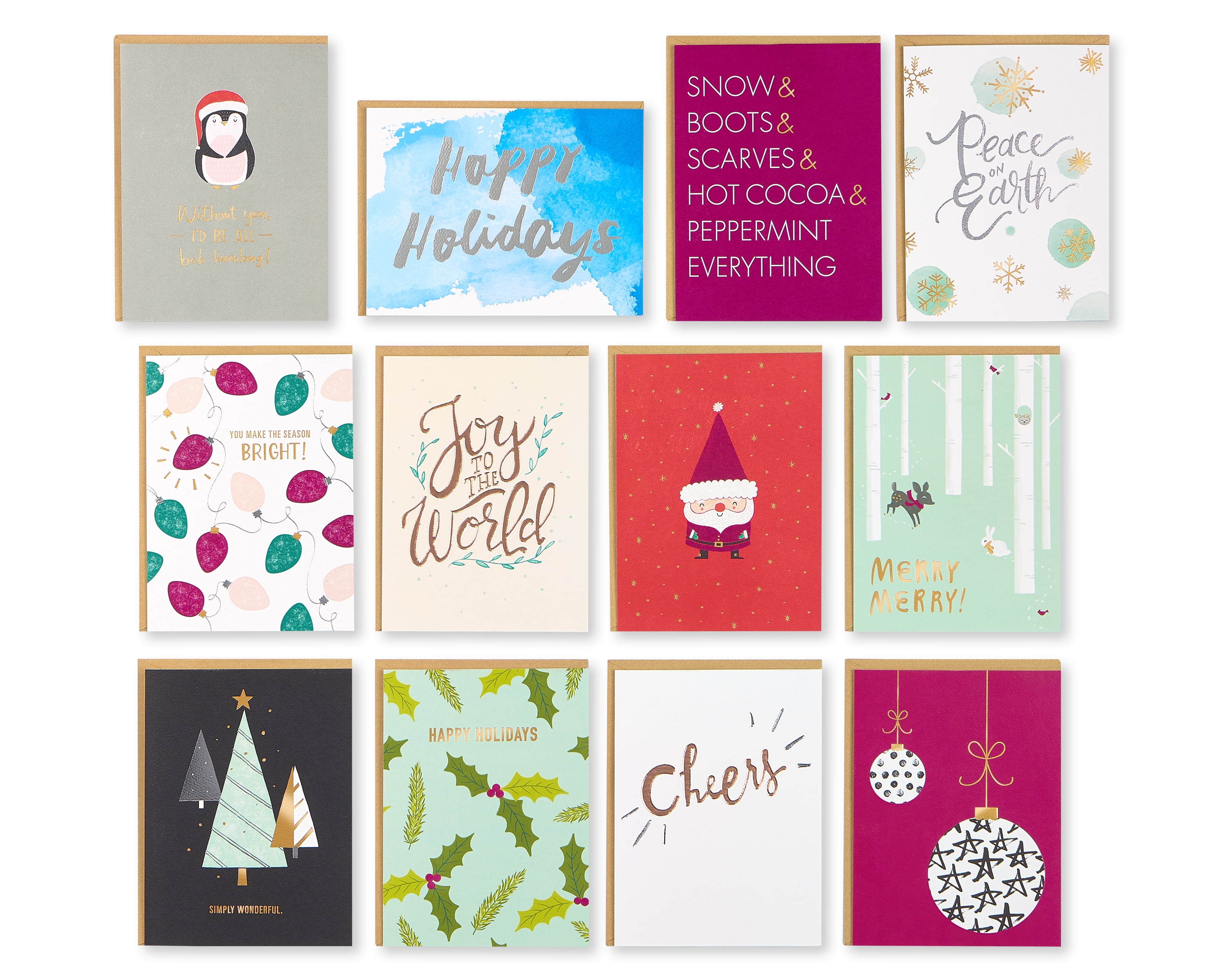 American Greetings Holiday Premium Card Assortment, 12 Festive Designs ...