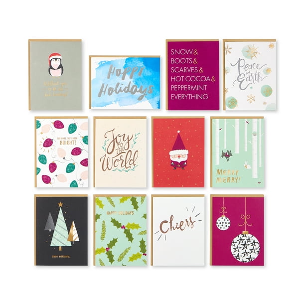 American Greetings Holiday Premium Card Assortment, 12 Festive Designs ...