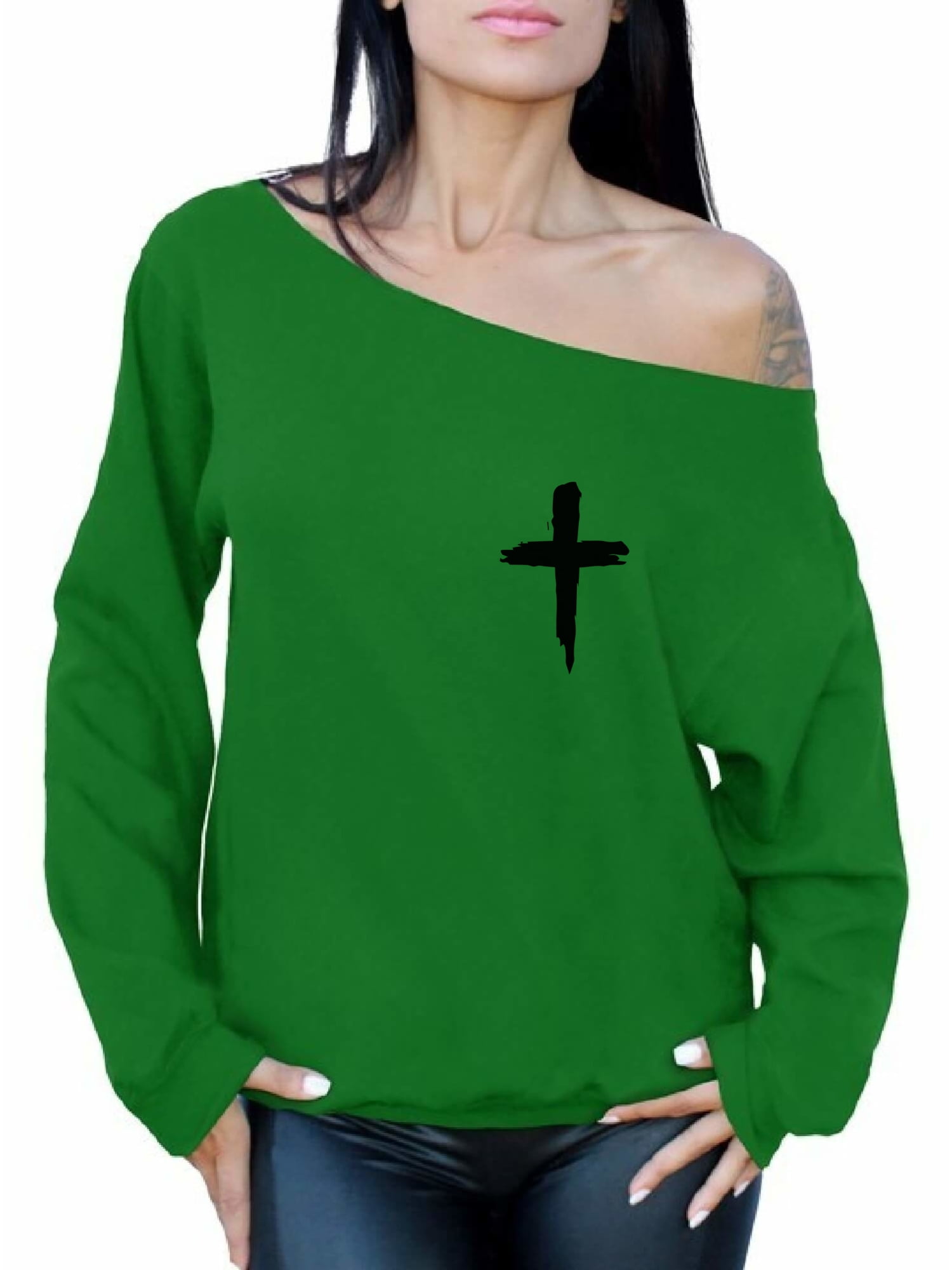 Awkward Styles Black Cross Ladies Off The Shoulder Sweatshirts Cross ...