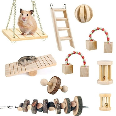Hamsters House DIY Wooden Gerbil Hideout Bridge Swing and Chinchilla ...