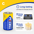 PKCELL Long-Lasting C Size Battery, 6PCS Carbon Zinc R14P 1.5V for Gas ...