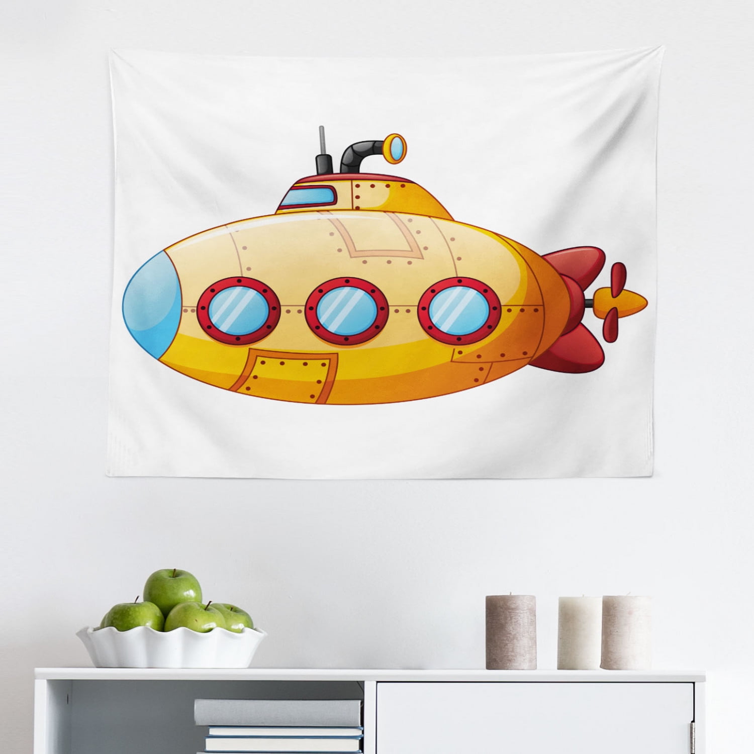 Yellow Submarine Tapestry, Nautical Design Illustration of a Submarine ...
