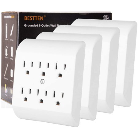 [4 Pack] BESTTEN 6-Outlet Power Bar with Wall Mounting Screw, Protable ...