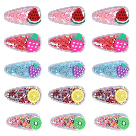 NETSENG15-Pack Girls Snap Hair Clips Shiny Fruit Transparent Hair Clips ...