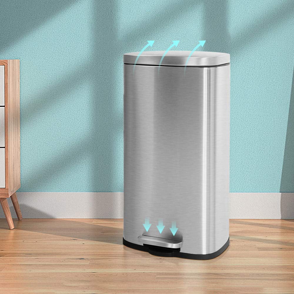 8 Gallon/30 L Kitchen Step Trash Can with Lid Brushed Stainless Steel ...
